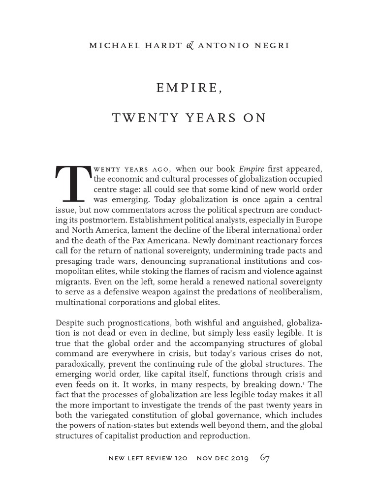 Michael Hardt Antonio Negri, Empire, Twenty Years On, NLR 120, November ...