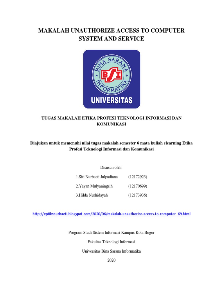 Makalah Unauthorize Access To Computer System and Service | PDF | Ilmu ...