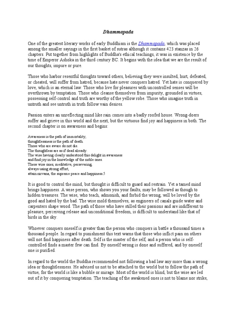 Dhammapada | PDF | Virtue | Gautama Buddha