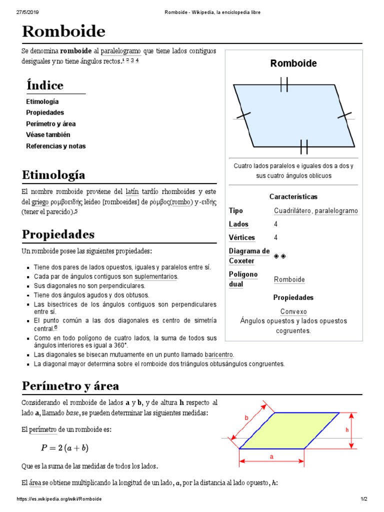 Romboide - Wikipedia, La Enciclopedia Libre | PDF | Geometría Elemental ...