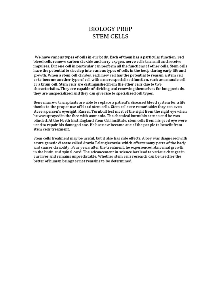 Biology Prep Stem Cells | PDF