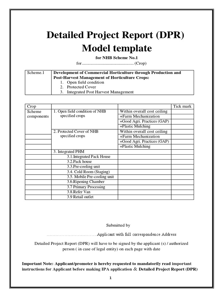 Detailed Project Report (DPR) Model Template: For NHB Scheme No.1 | PDF ...