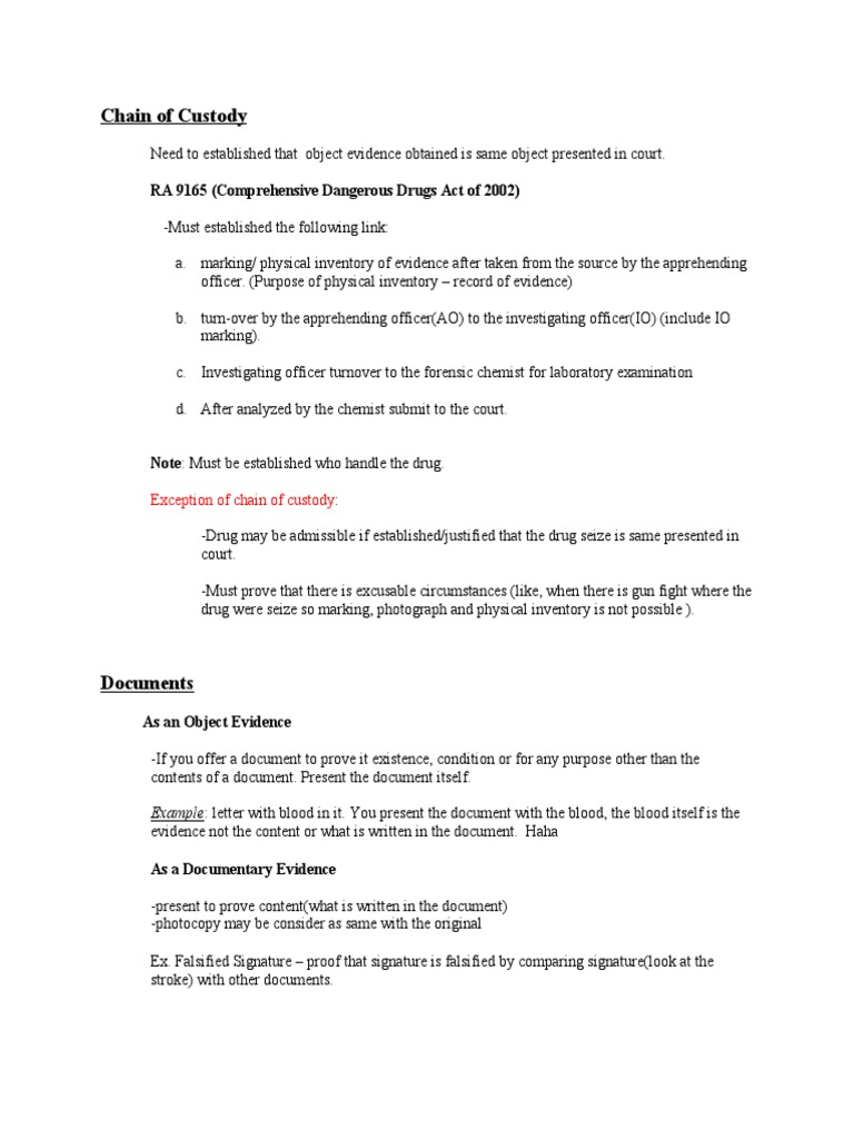 Establishing the Chain of Custody: Documenting the Handling and ...