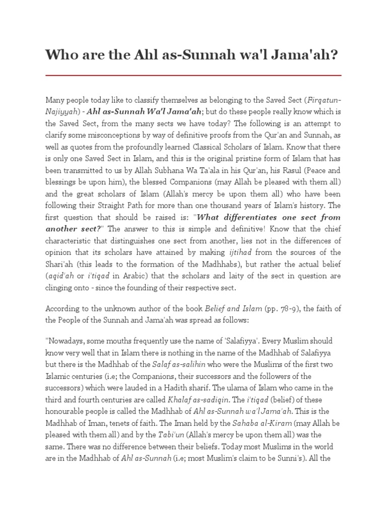 Who Are The Ahl As Sunnah | PDF | Hadith | Sahabah