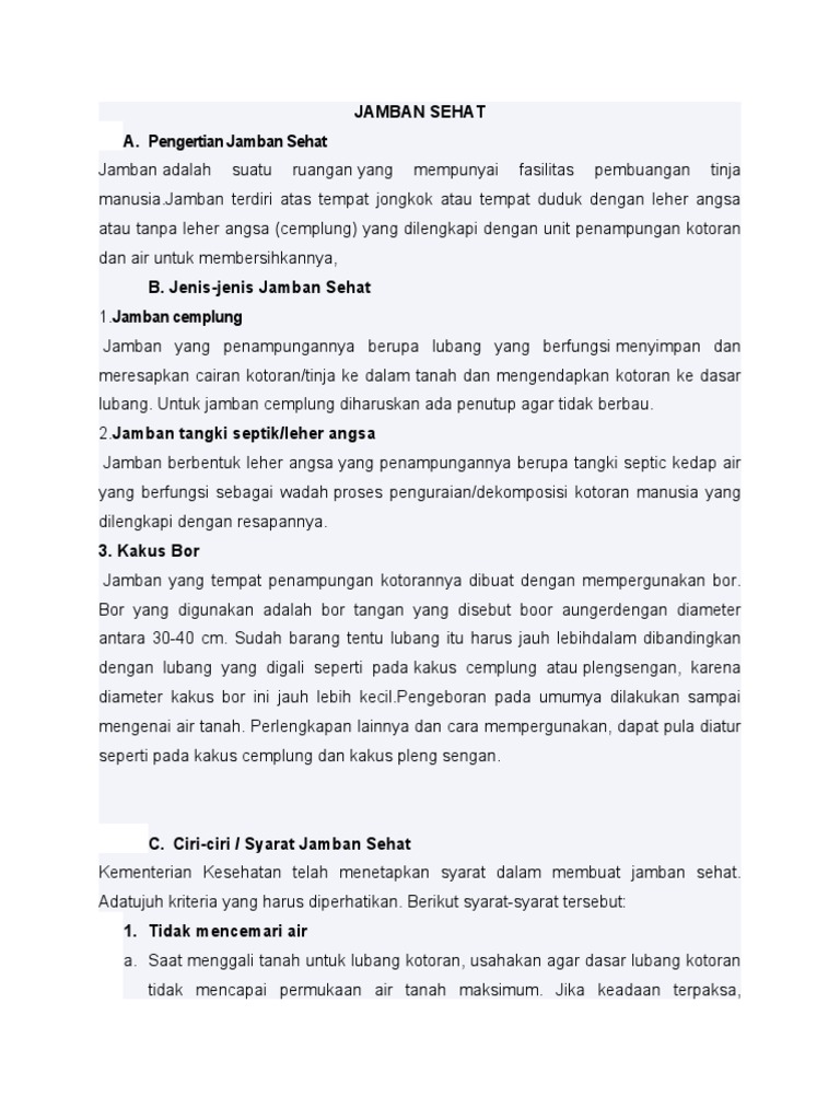 Ciri dan Jenis Jamban Sehat | PDF