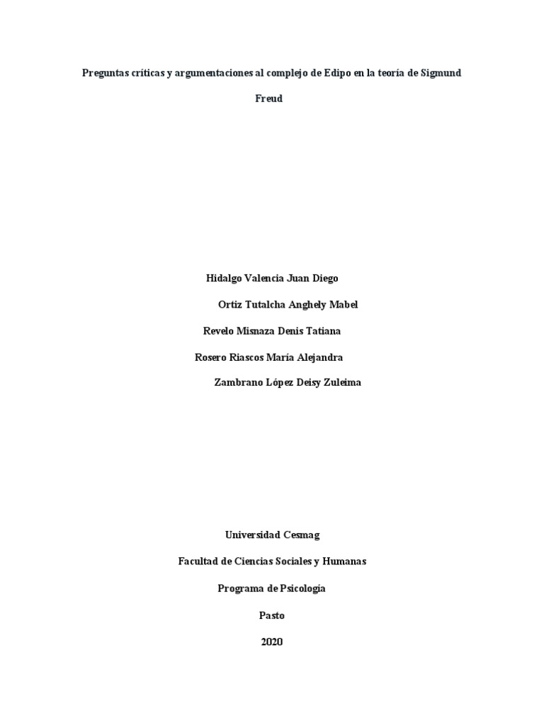 Preguntas Críticas y Argumentaciones Al Complejo de Edipo en La Teoría de Sigmund Freud | PDF ...