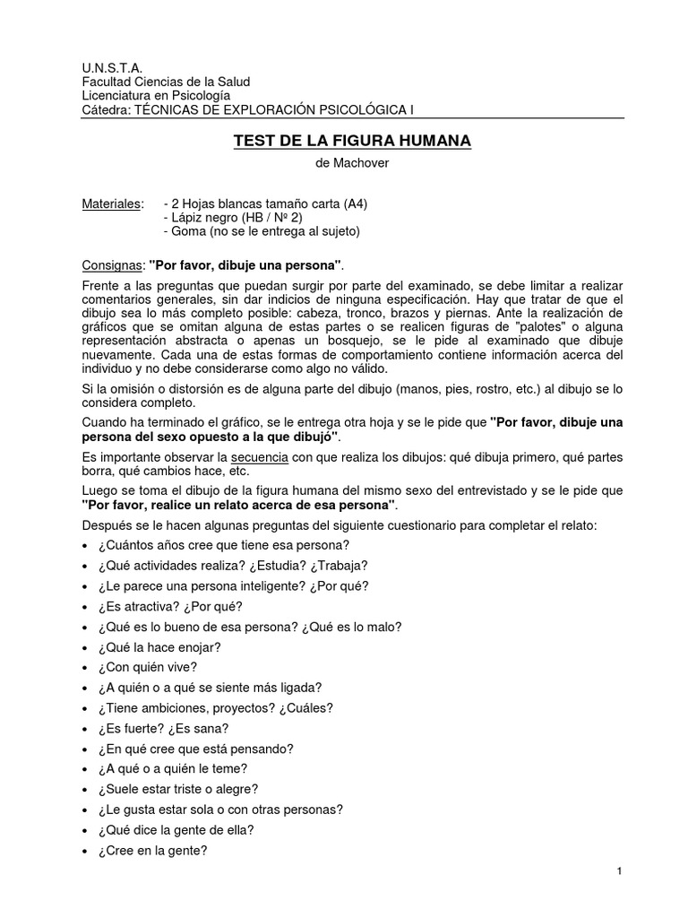 Machover Test de La Figura Humana | PDF | Dibujo | Las emociones