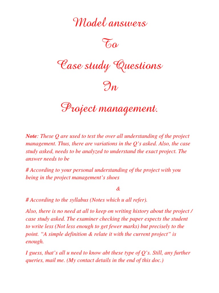 Project Management Sample Case Study Solved Example Feasibility Study Project Manager