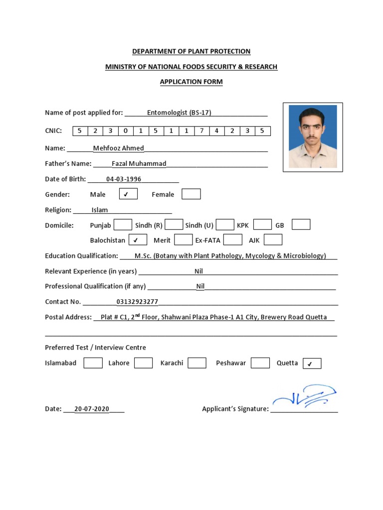 Entomologist Application Form Template | PDF | Career & Growth