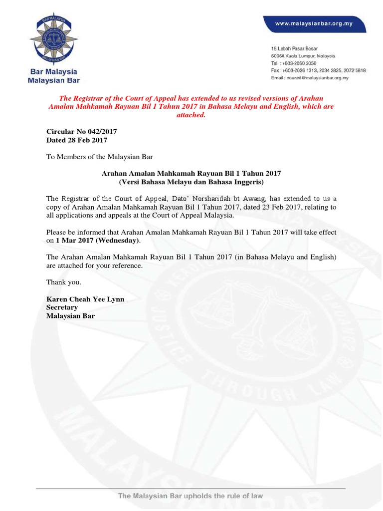 Practice Direction (No. 1) 2017 of COA | PDF