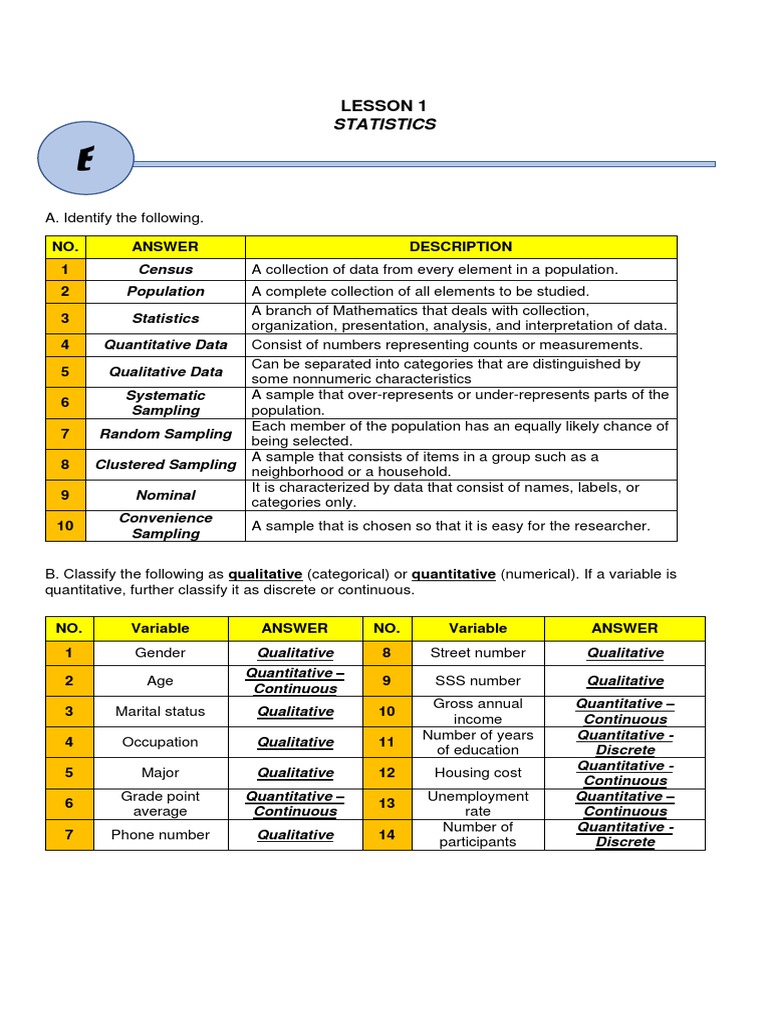 Basic Statistics Concepts for IX Archimedes | PDF | Quantitative ...