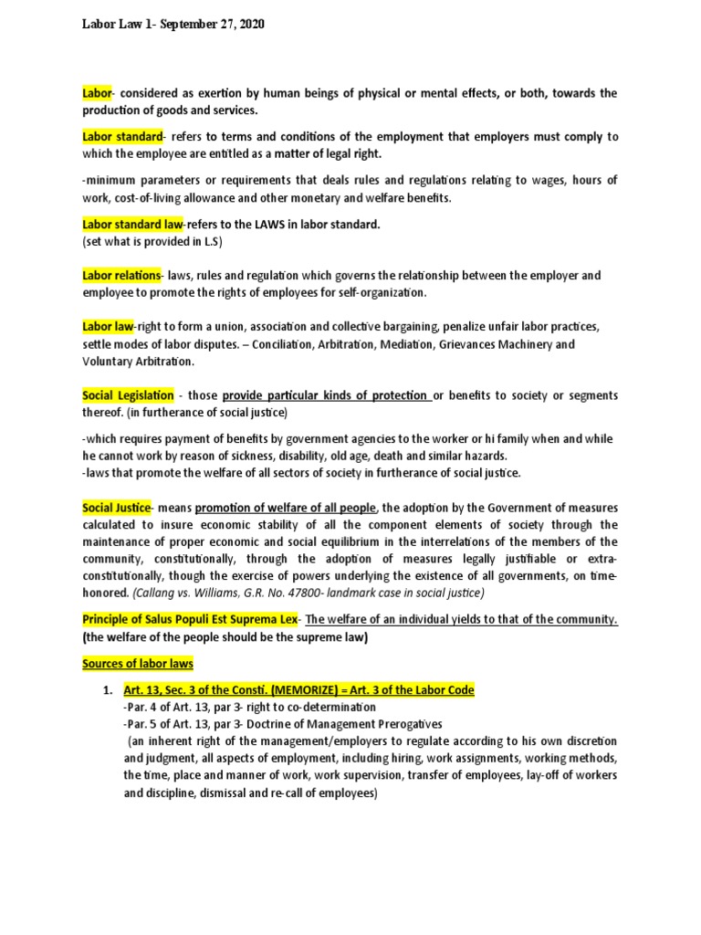 Labor Law 1 Summary | PDF | Employment | Labour Law