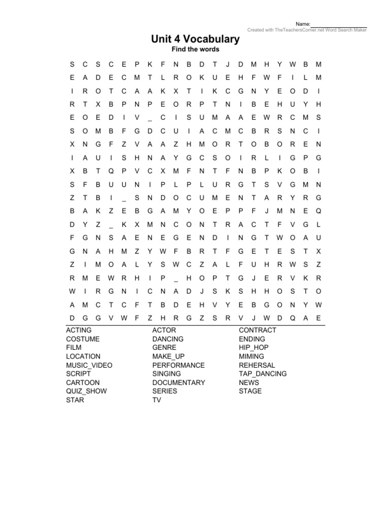 Unit 4 Vocabulary: Find The Words | Download Free PDF | Entertainment ...