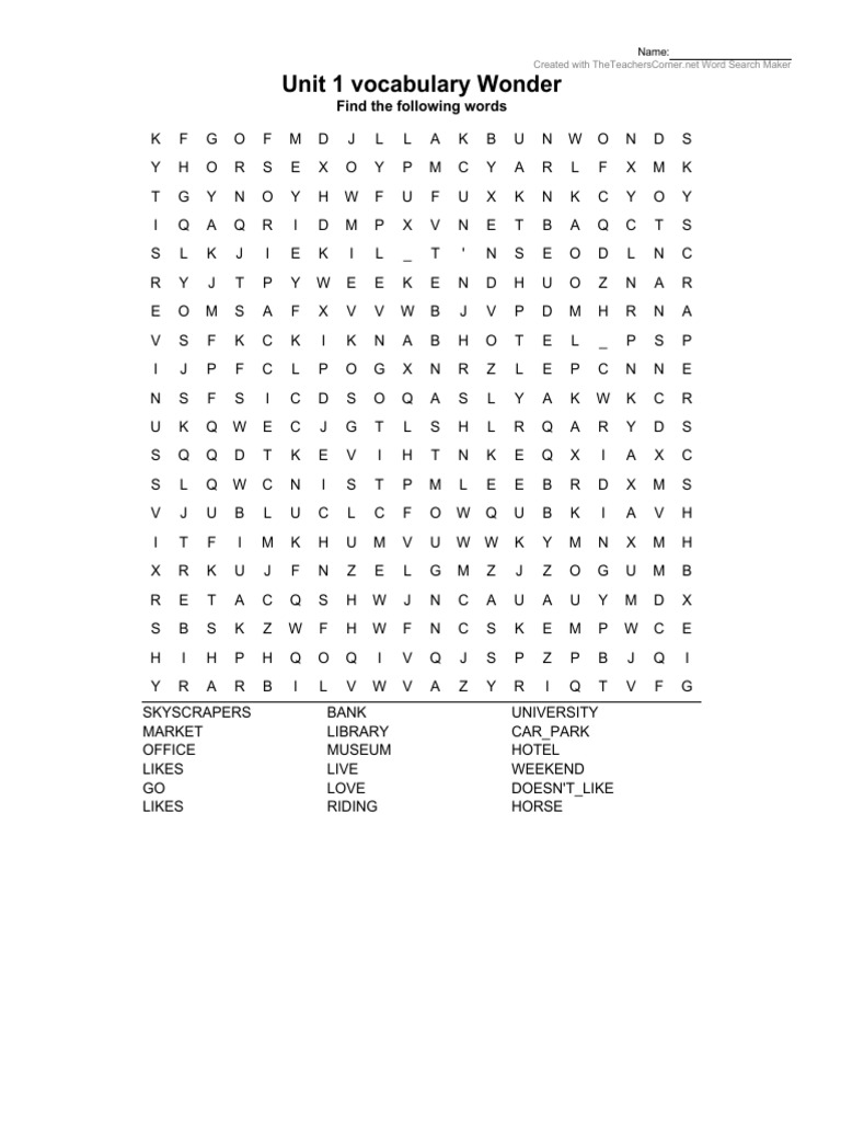 Unit 1 Vocabulary Wonder: Find The Following Words | PDF