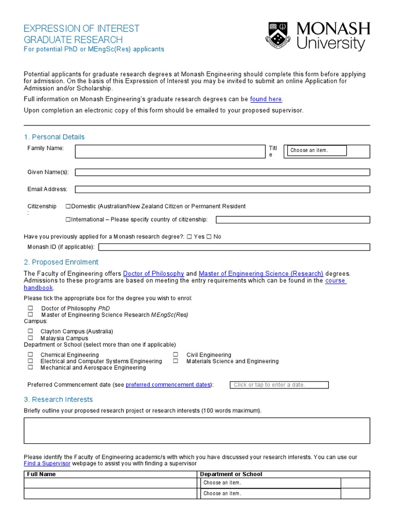 Monash Engineering Graduate Research EOI | PDF | Doctor Of Philosophy ...