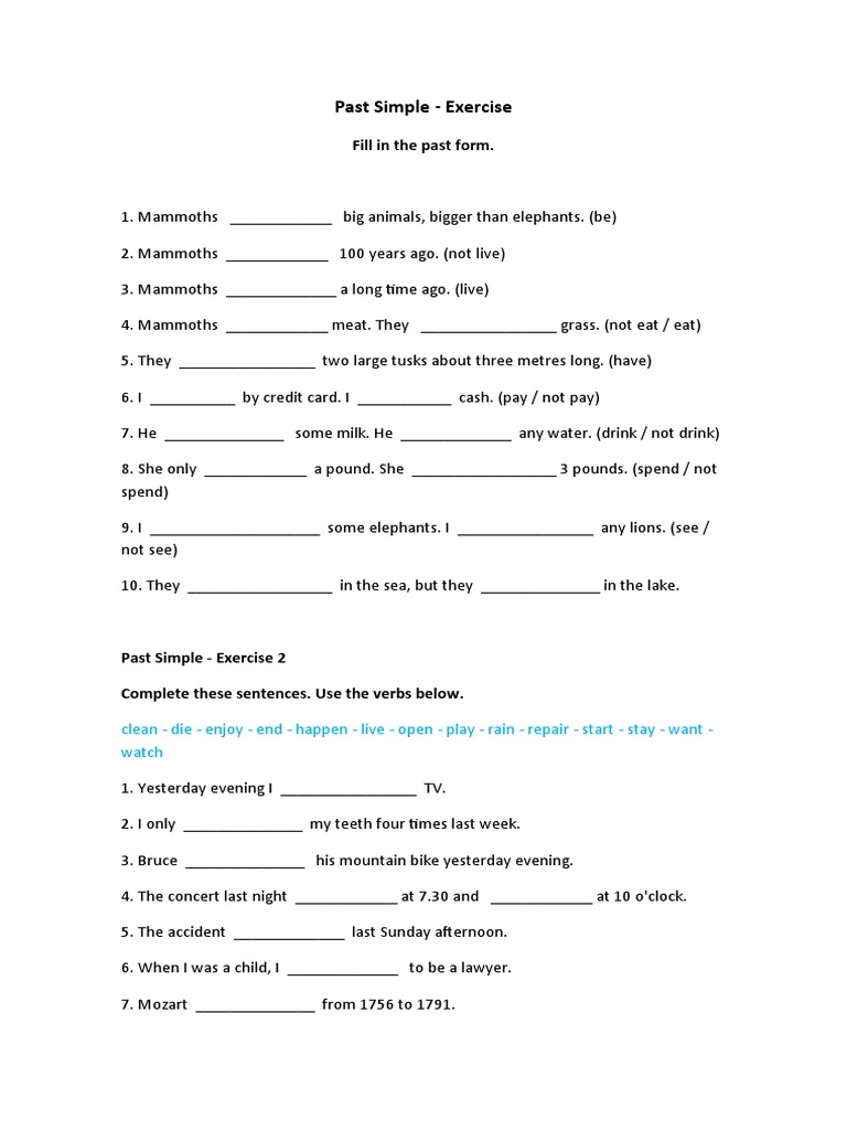 Past Simple - Exercise: Fill in The Past Form | PDF