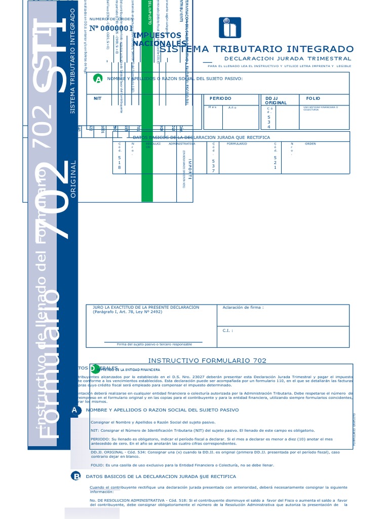 Sistema Tributario Integrado: Instructivo Formulario 702 | PDF ...