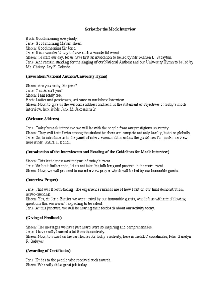 Mock Interview Script for Students | PDF | Language Arts & Discipline