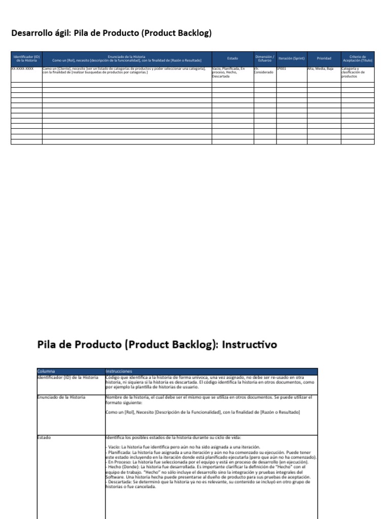7 Plantilla de Product Backlog | PDF | Iteración | Integral