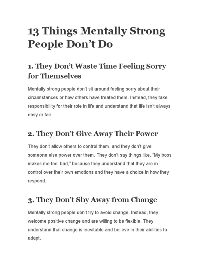 13 Things Mentally Strong People Dont Do | PDF | Feeling | Risk