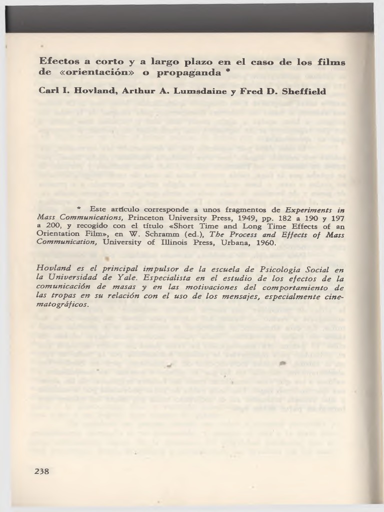 HOVLAND - "Efectos A Corto y A Largo Plazo en El Caso de Los Films de ...