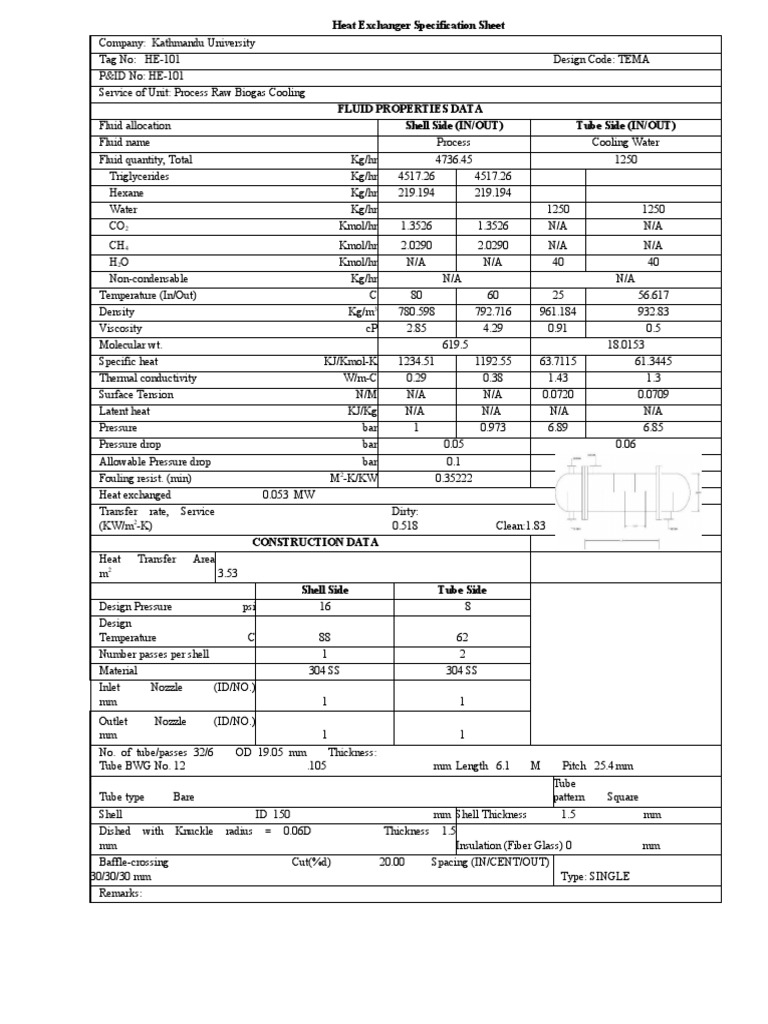 Heat Exchanger Specification Sheet | PDF | Pipe (Fluid Conveyance ...