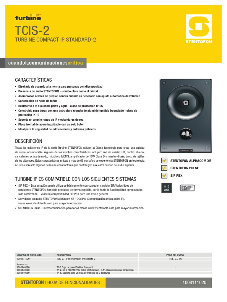 TCIS-2 Turbine Compact IP Standard-2 ES | PDF | Micrófono | Telecomunicaciones