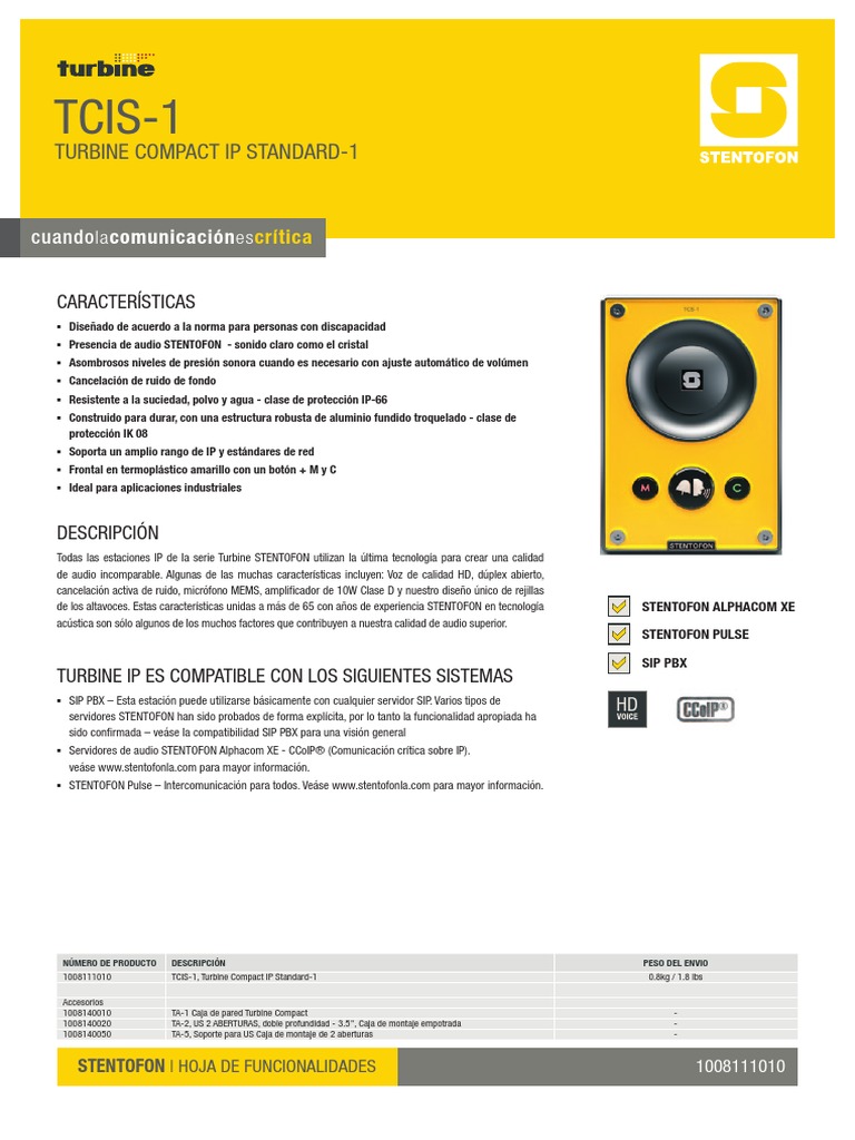 TCIS-1 Turbine Compact IP Standard-1 ES | PDF | Micrófono | protocolo ...