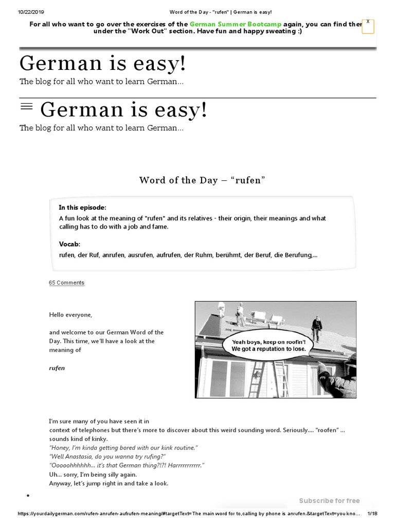 Word of The Day - Rufen - German Is Easy! | PDF | English Language ...
