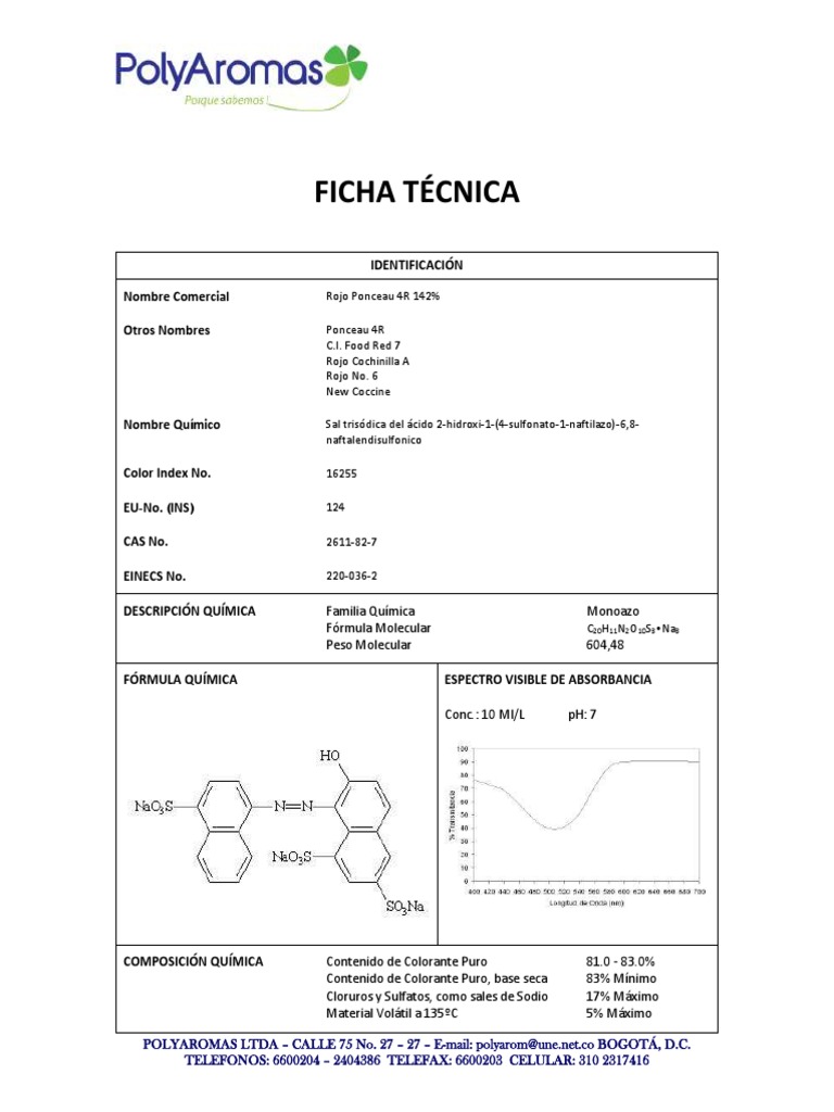 FT Rojo Ponceau 4R | PDF | Sustancias químicas | Química