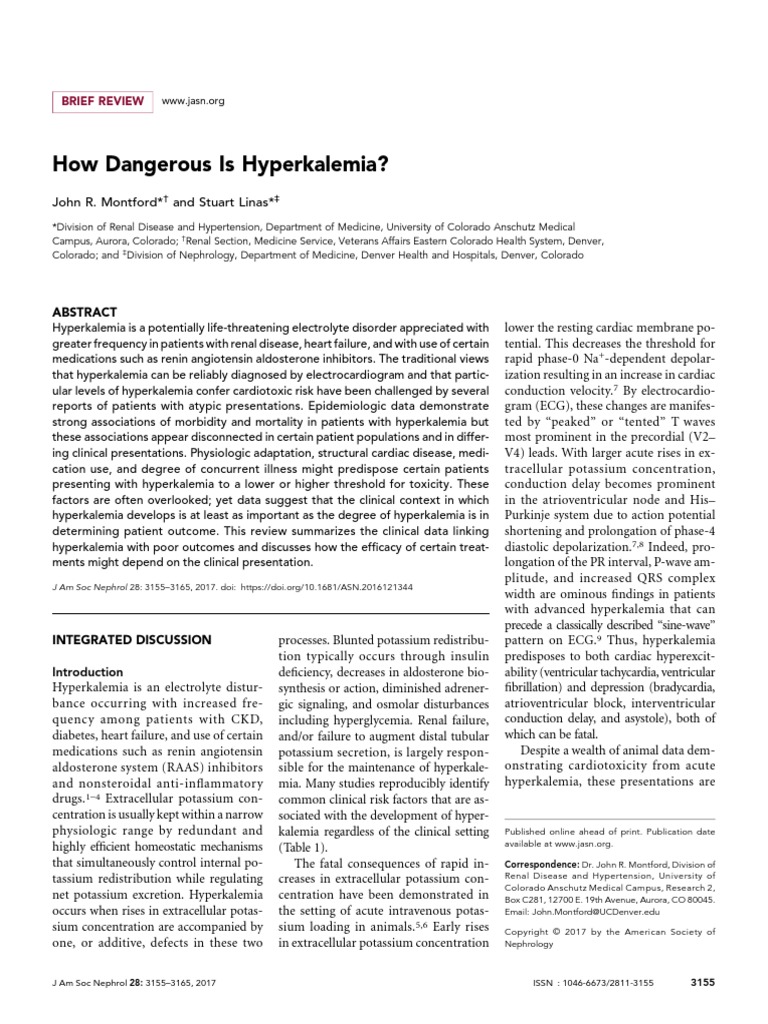 How Dangerous Is Hyperkalemia? | PDF | Chronic Kidney Disease ...