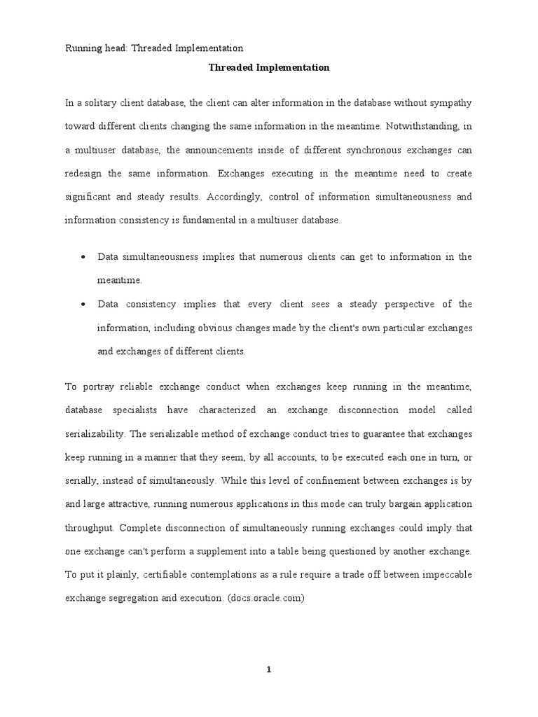 Running Head: Threaded Implementation | PDF | Software Framework | Database Transaction