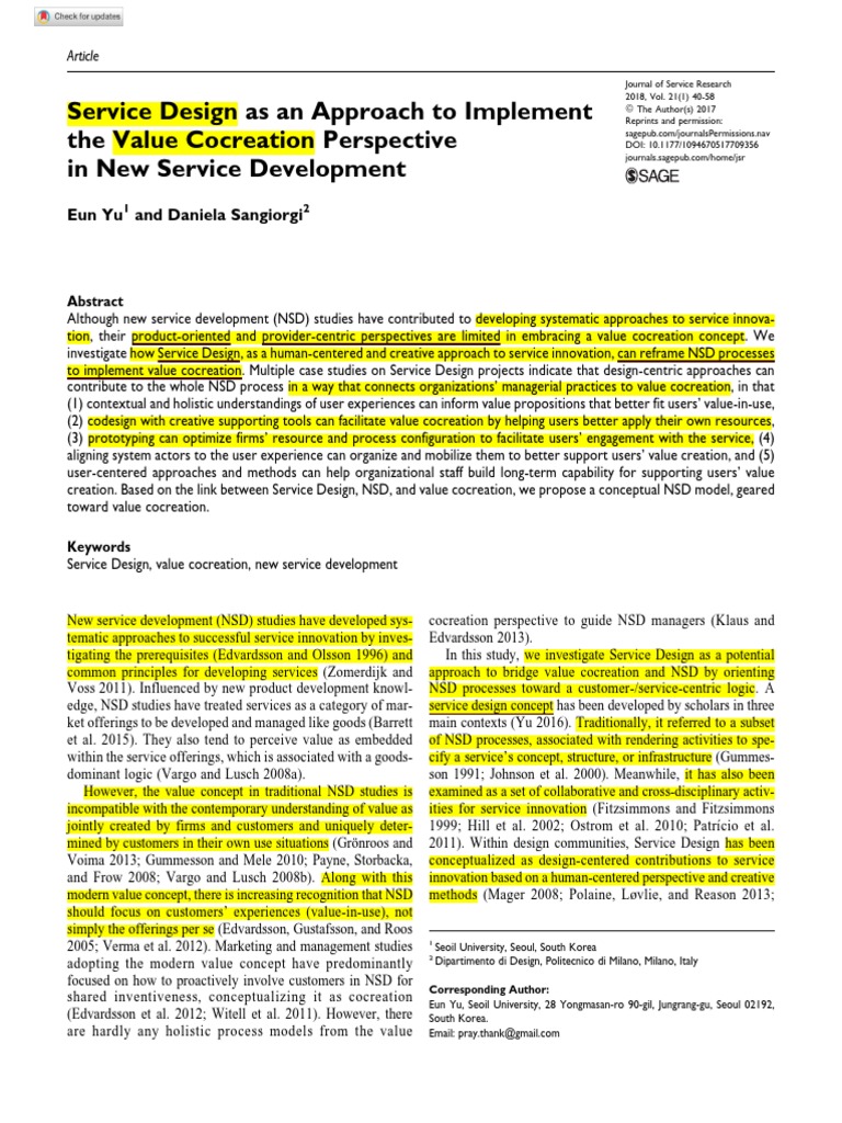 Service Design for Value Cocreation in NSD | PDF | Design | Innovation