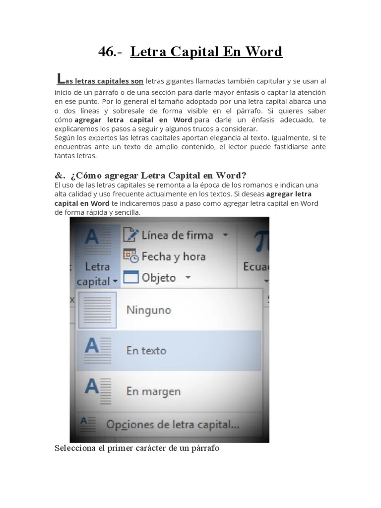 Cómo Insertar Letra Capital en Word | PDF