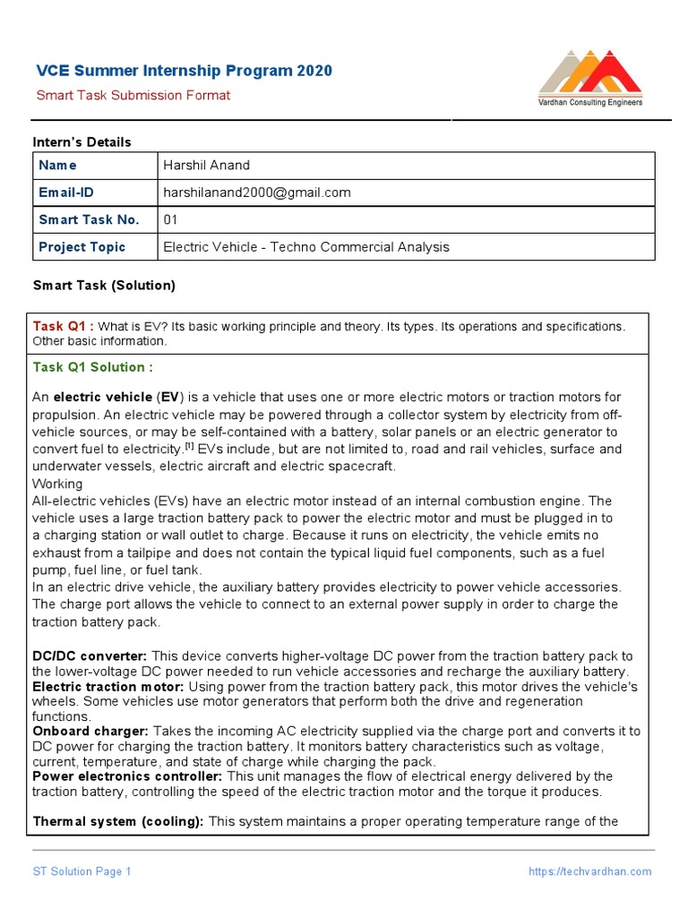 Smart Task Submission Format (Electric Vehicle) | PDF | Electric ...