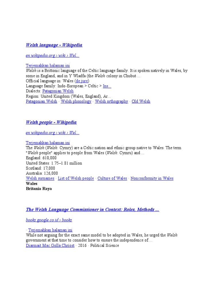 Welsh Language - Wikipedia | PDF