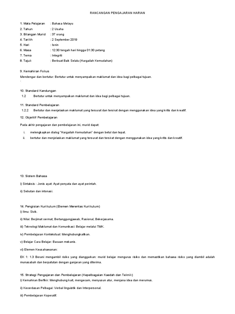 RPH Amirul Firdaus Bahasa Melayu Tahun 2 Minggu 32-Mendengar Dan Bertutur-Isnin 2 September 2019 ...