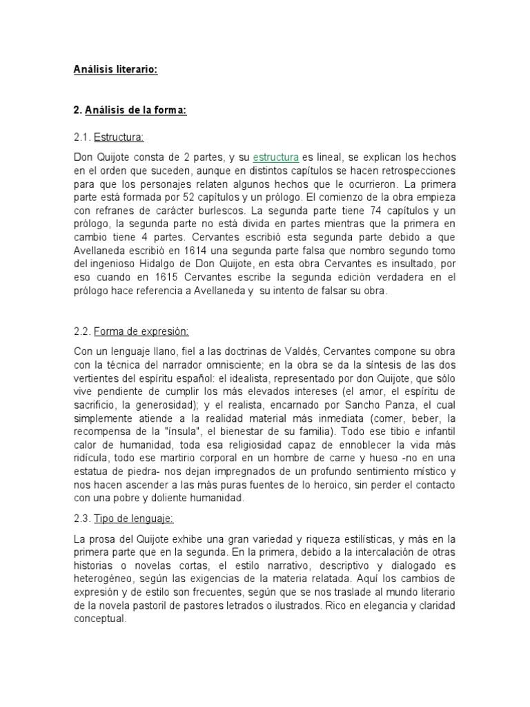 Análisis Literario DON QUIJOTE DE LA MANCHA | Descargar gratis PDF ...