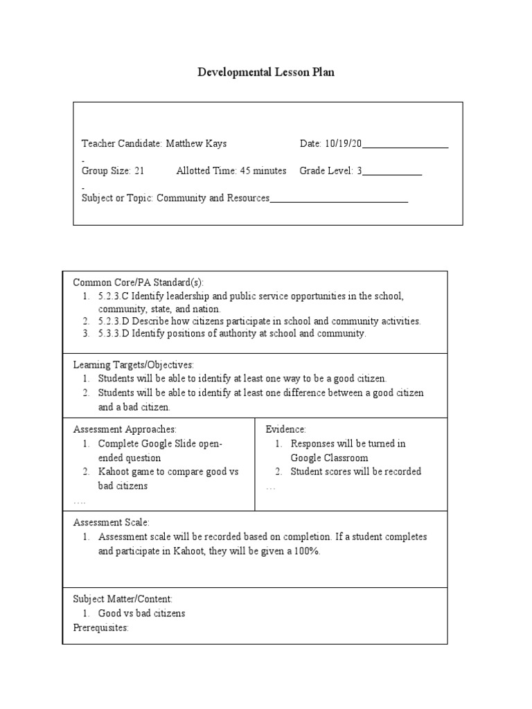 Unit Lesson Plan 2 - Good Citizens | PDF | Lesson Plan | Educational ...