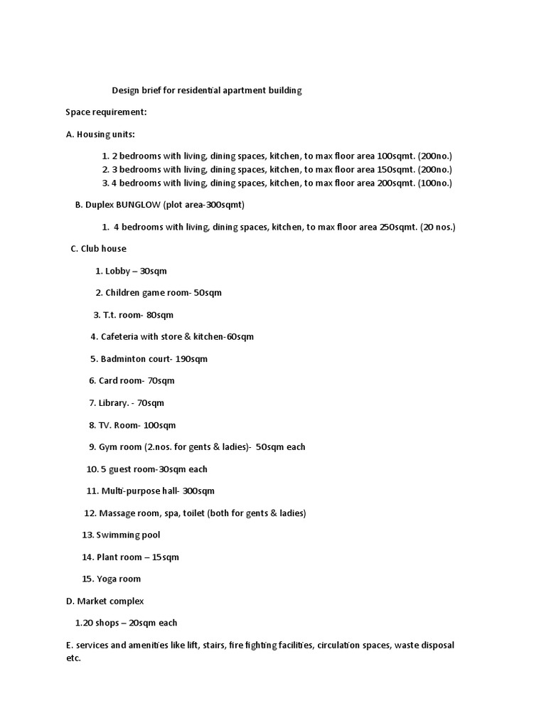 Design Brief For Residential Apartment Building | PDF