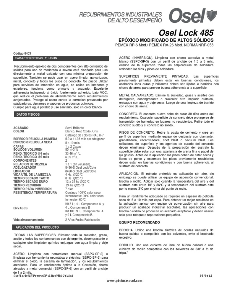 8403 Epoxco Osel 485 | PDF | Hormigón | Cepillo