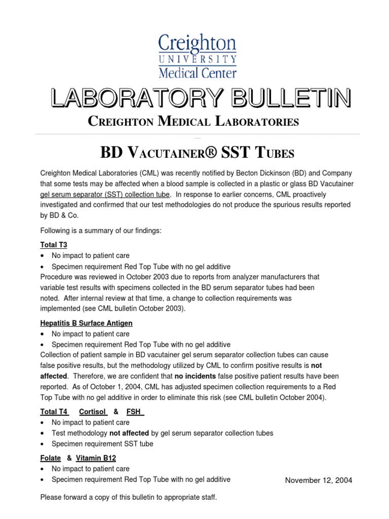 BD SST 10-04 | PDF | Medical Laboratory | Blood Plasma
