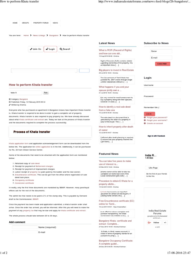 How To Perform Khata Transfer | PDF | Receipt | Government