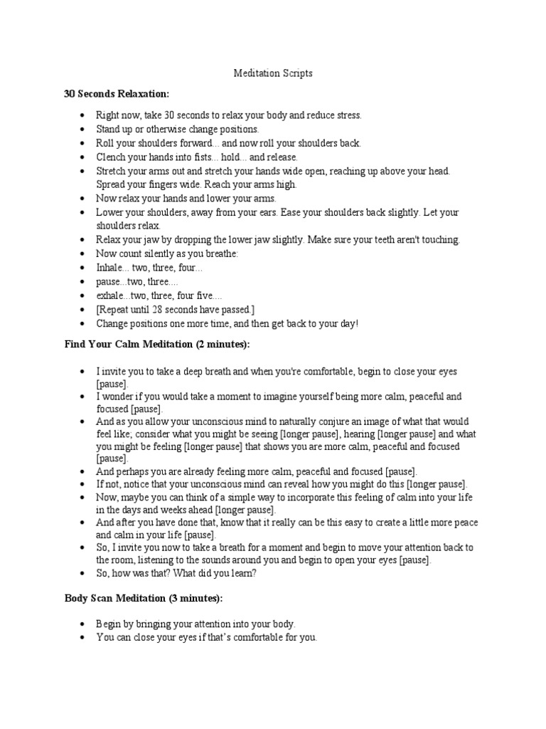 30 Seconds Relaxation:: Meditation Scripts | PDF | Breathing ...