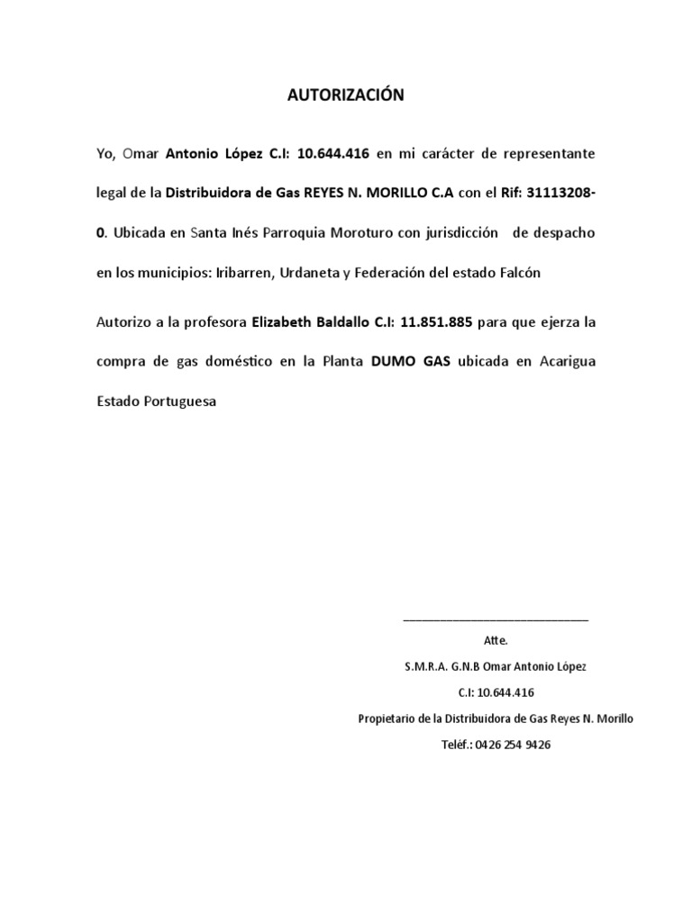 AUTORIZACIÓN Omar Gas | PDF