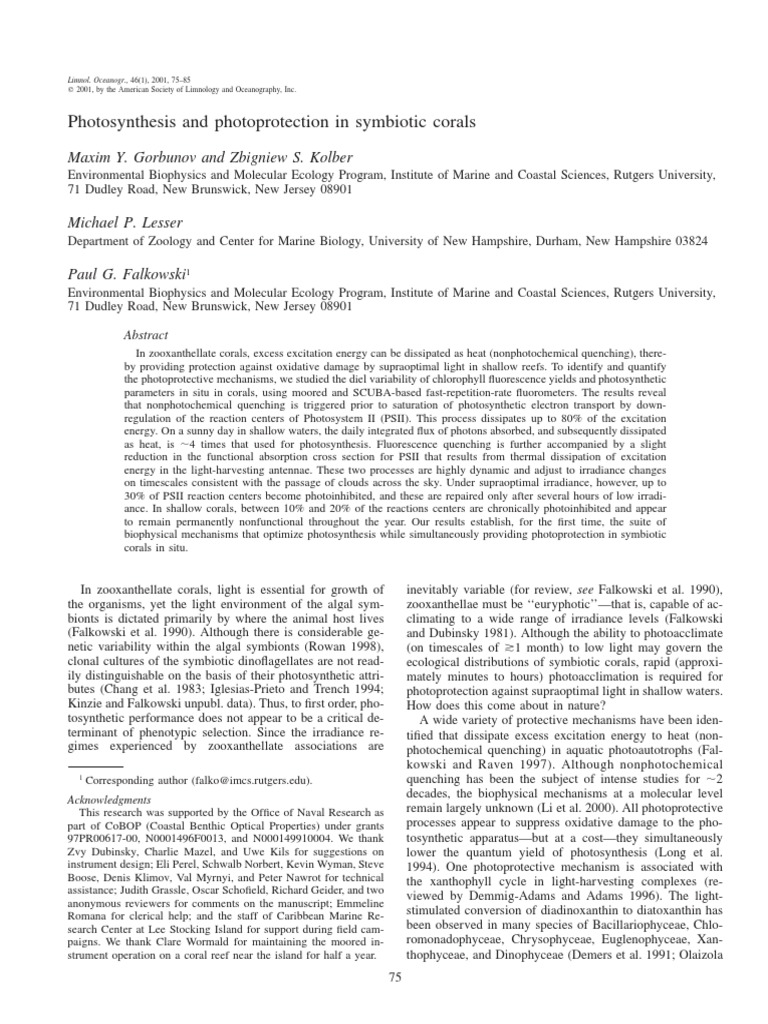 Gorbunov Et Al 2001 LO (Coral&chlorophyll Fluorescence) | PDF ...