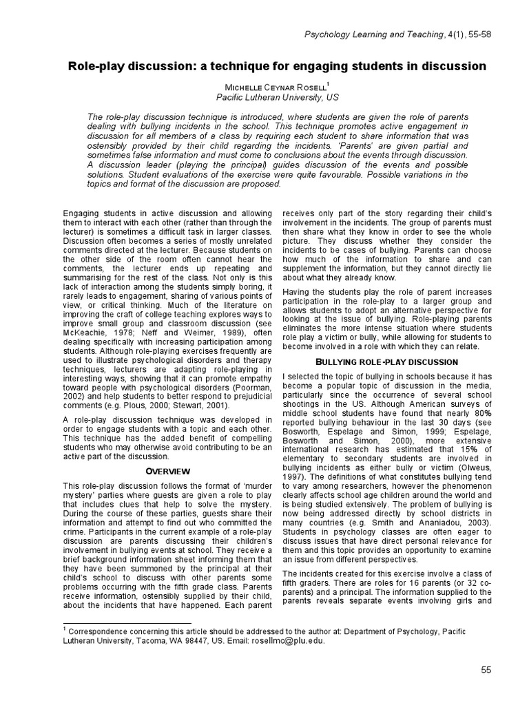 Role-Play Discussion: A Technique For Engaging Students in Discussion ...