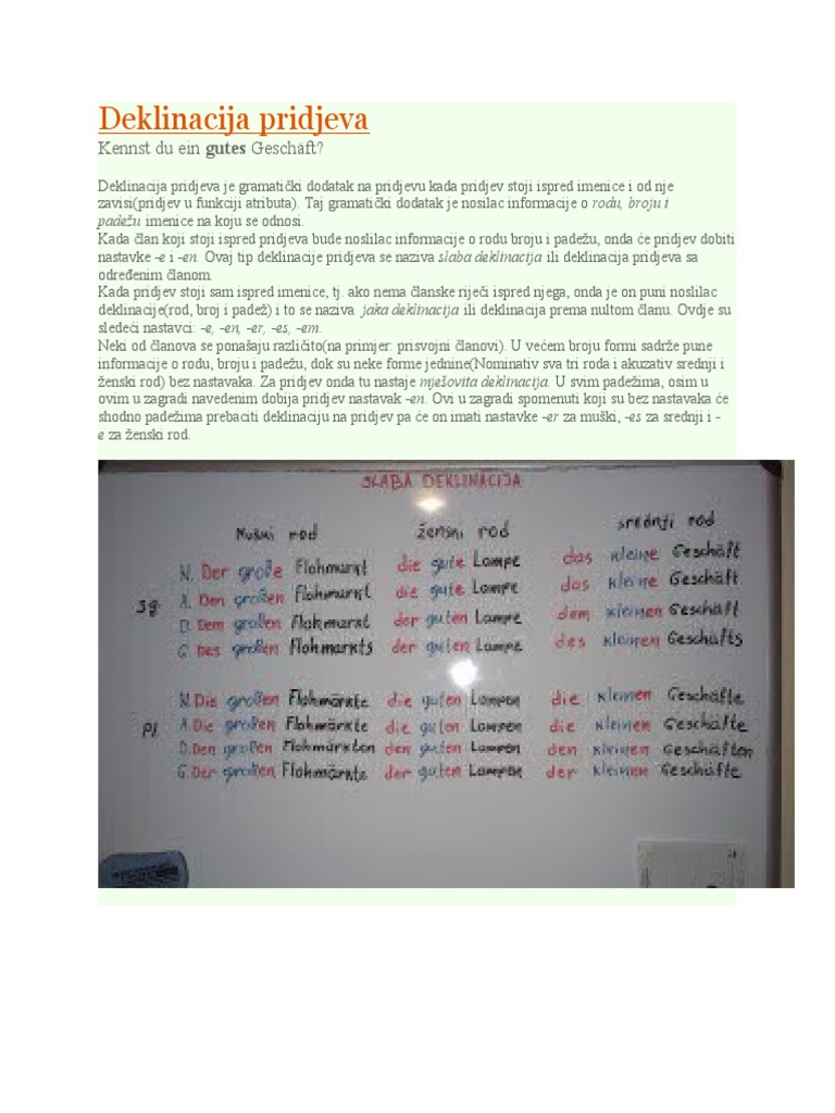 Deklinacija Pridjevaa U Njemačkom | PDF