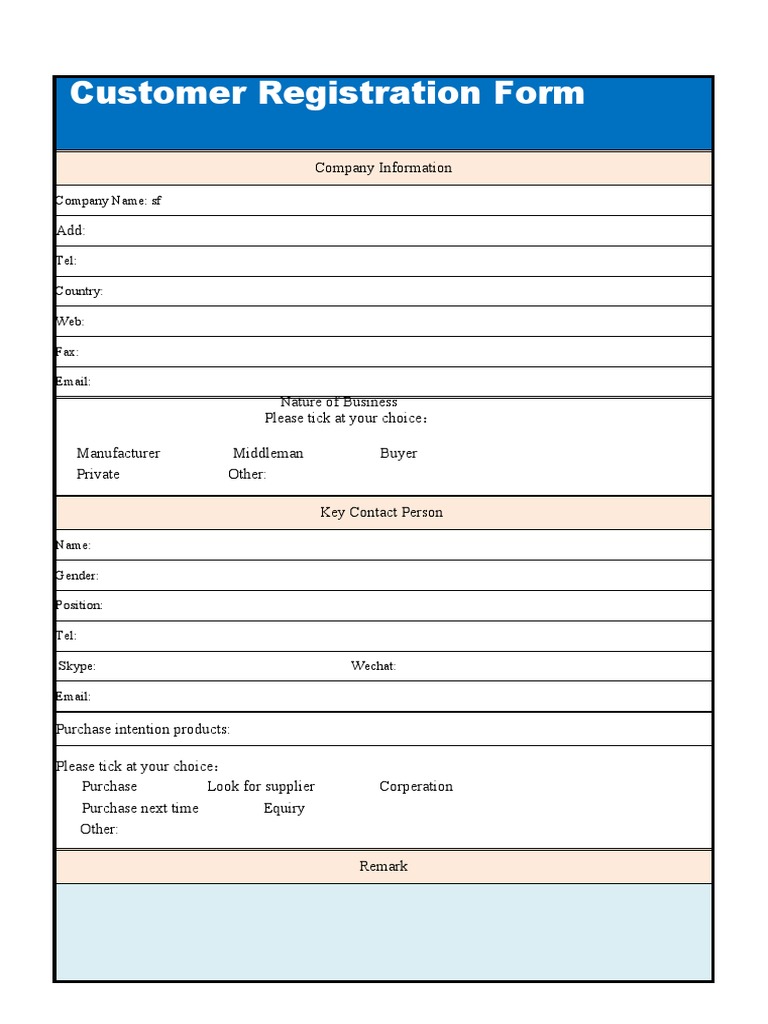 Customer Registration Form: Company Name: SF | PDF