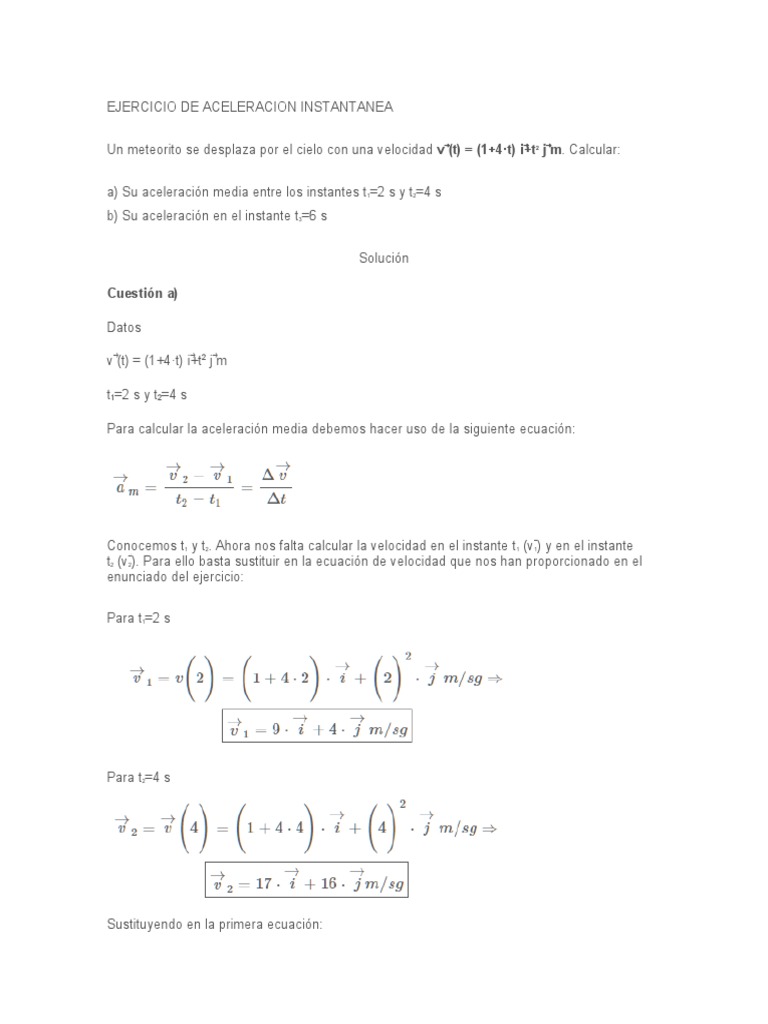 Ejercicio de Aceleracion Instantanea | PDF